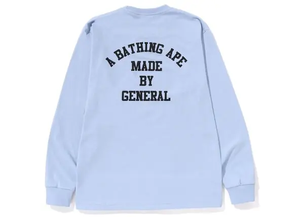 BAPE A Bathing Ape Lettered Long Sleeve Tee Shirt - Sax