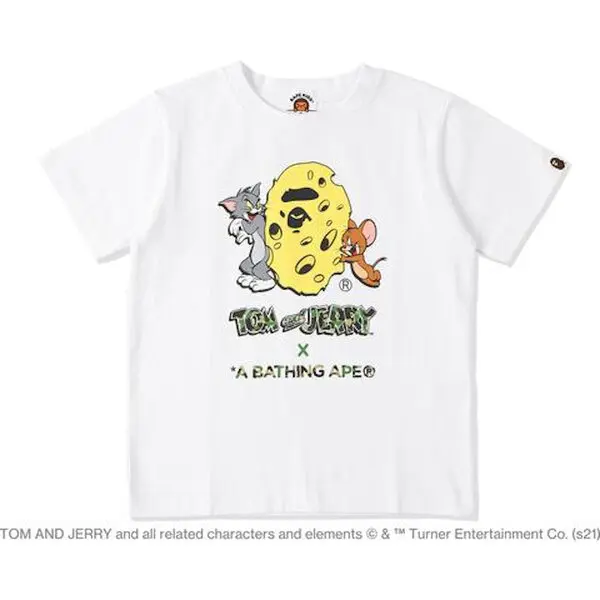 BAPE X Tom And Jerry Cheese Ape Head Tee Shirt - White