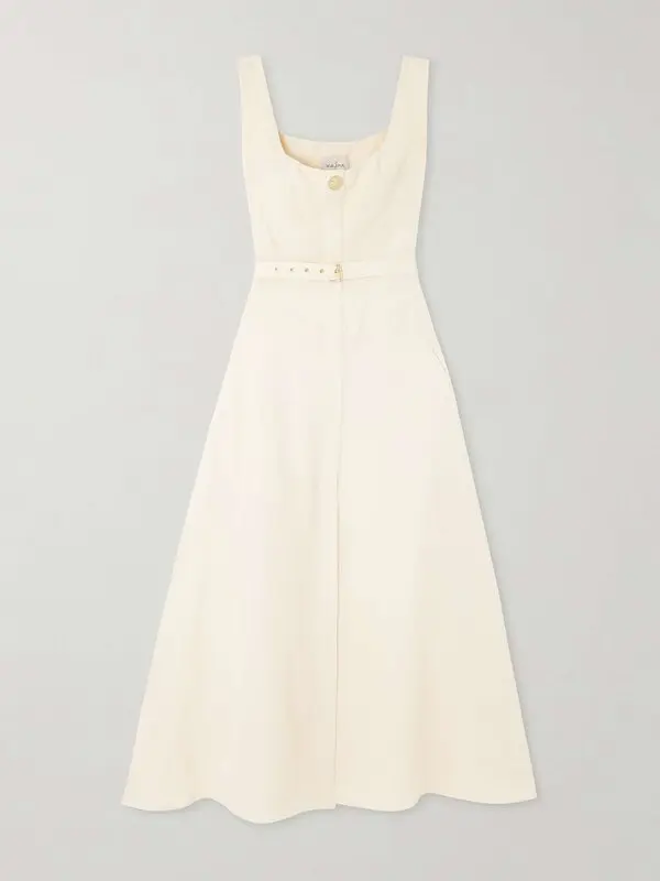 Le Kasha Subu Belted Linen Midi Dress - Yellow