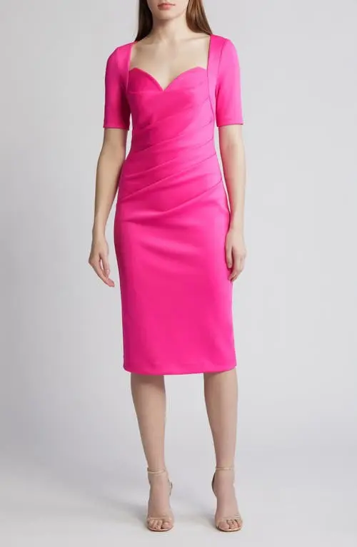 Black Halo Amandalee Pleated Satin Sheath Dress In Iconic Pink - Main Image