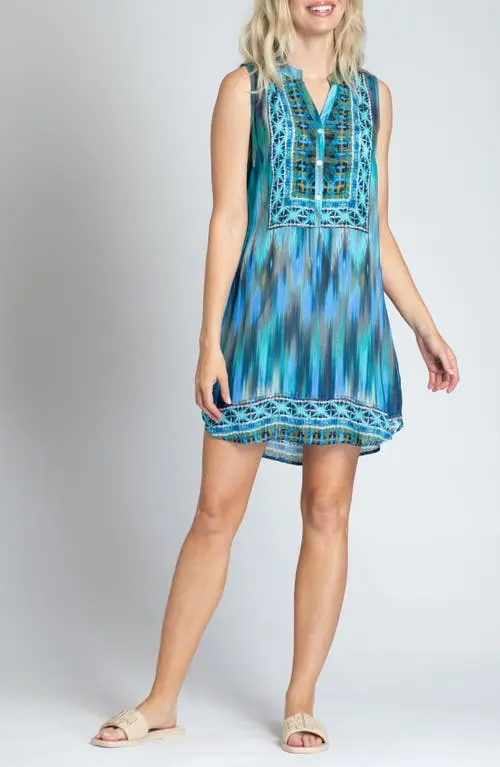 APNY Print Sleeveless Chiffon Shift Dress - Blue Multi