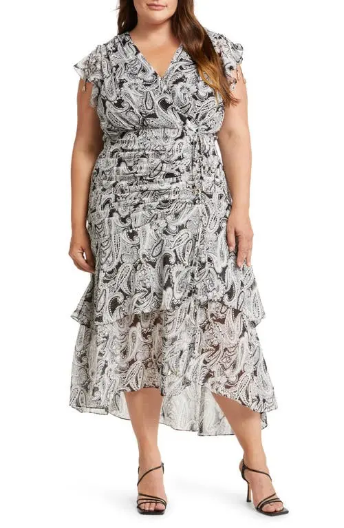 TAHARI ASL Print Ruched Maxi Dress
