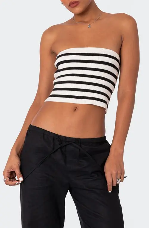 EDIKTED Lexi Stripe Rib Tube Top - Black-and-white