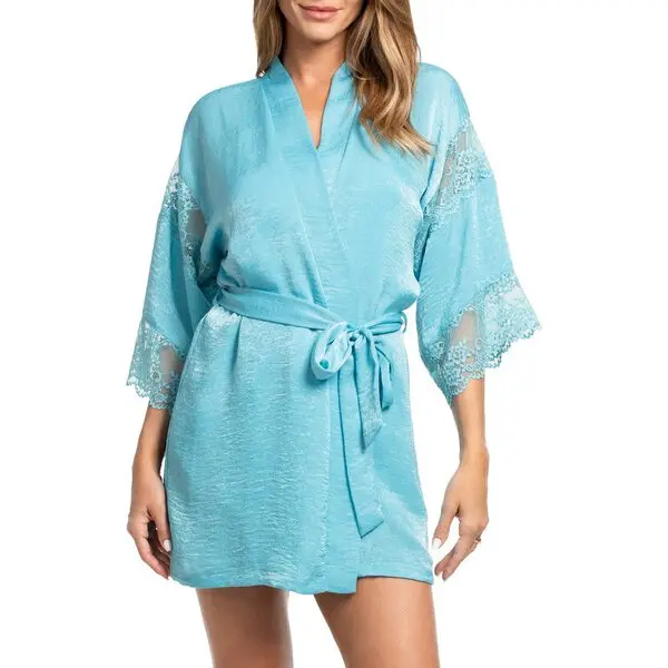 IN BLOOM BY JONQUIL Lace Trim Satin Wrap - Aquamarine