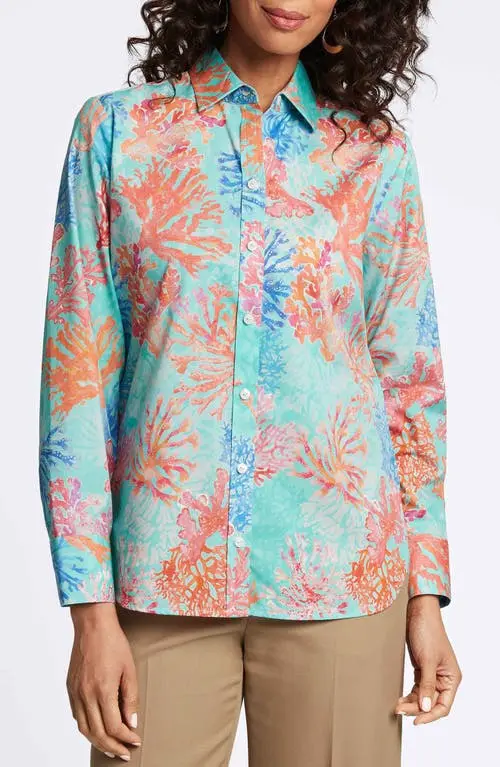 Foxcroft Meghan Coral Print Cotton Shirt