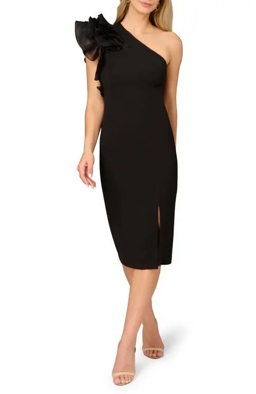 Adrianna Papell Aidan Mattox Ruffle One-Shoulder Sheath Cocktail Dress In  Black - 30% Off | Editorialist