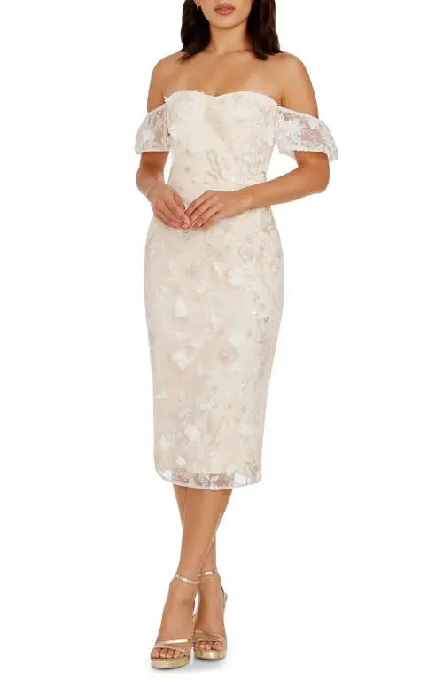 Dress The Population Tara Beaded Floral Dress - White/ivory Multi