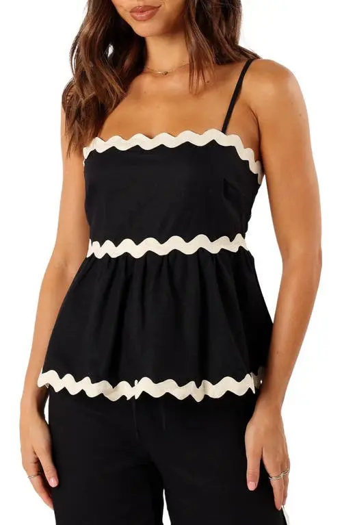 PETAL & PUP Mollymook Rickrack Trim Peplum Top - Black Cream