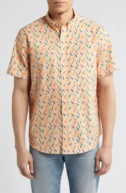 Johnston & Murphy Toucan Print Short Sleeve Cotton Button-down Shirt