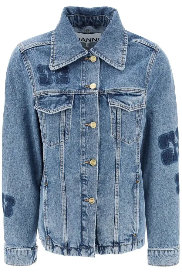 GANNI Denim Jacket With Patch Detail - Blue | Editorialist