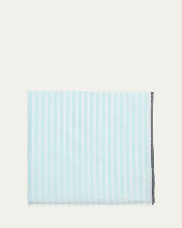 Simonnot Godard Buren Cotton Stripe Pocket Square - Turquoise