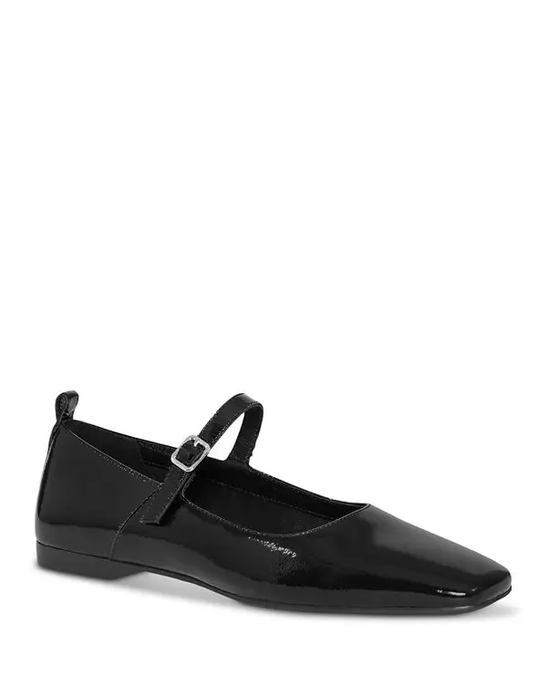 VAGABOND SHOEMAKERS Delia Square Toe Ankle Strap Flats - Black Patent