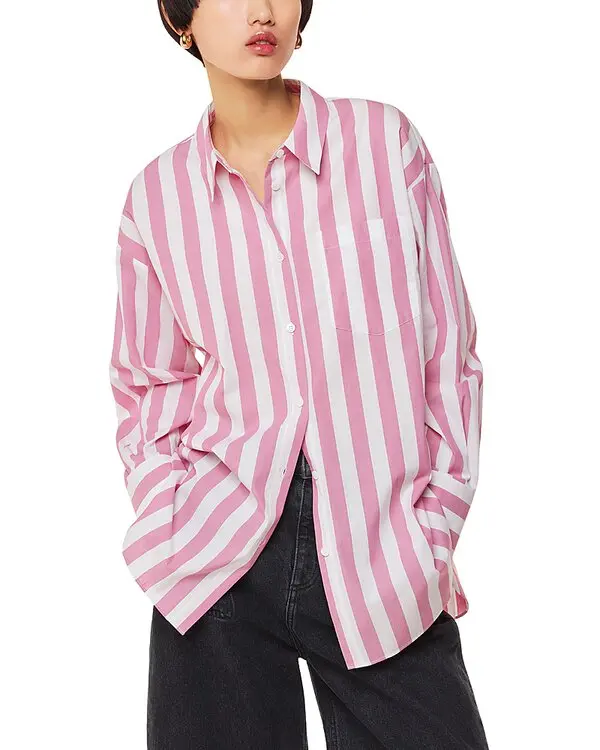 Whistles Cotton Striped Oversized Shirt - Pink/multi