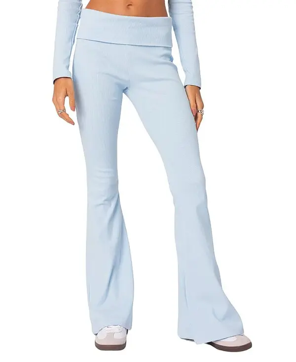 EDIKTED Coffee Break Ribbed Flare Leggings - Light Blue