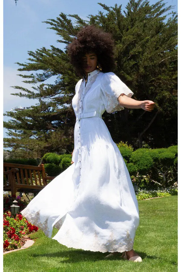 Hale Bob Haven Embroidered Linen Maxi Dress - White