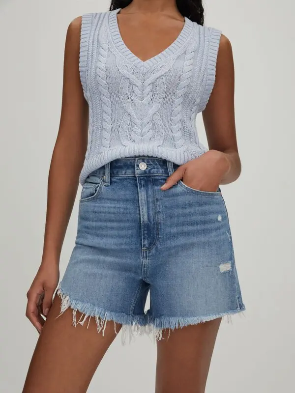 Paige Dani Raw Hem Denim Shorts - Denim Blue
