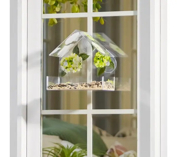 PLOW & HEARTH Clear Window Bird Feeder W/floral Design