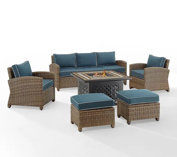 CROSLEY Bradenton 6pc Outdoor Brn Wicker Sofa S Et W/fire Table