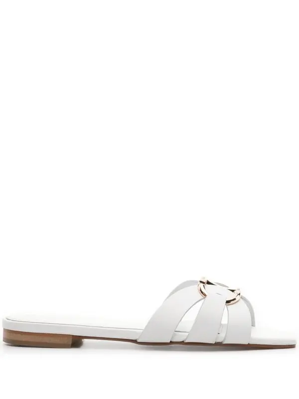 TWINSET Oval T-plaque Leather Slides - White