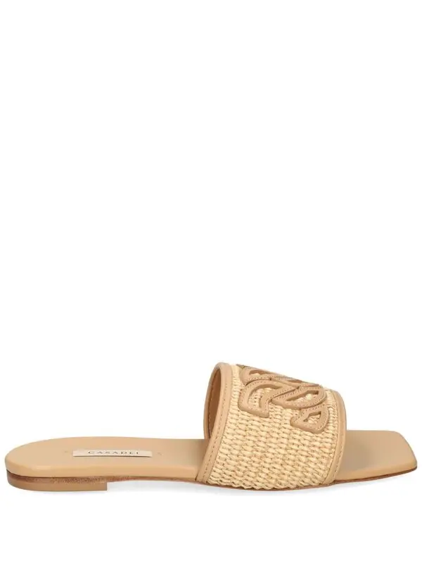Casadei Portofino Woven Raffia Slides