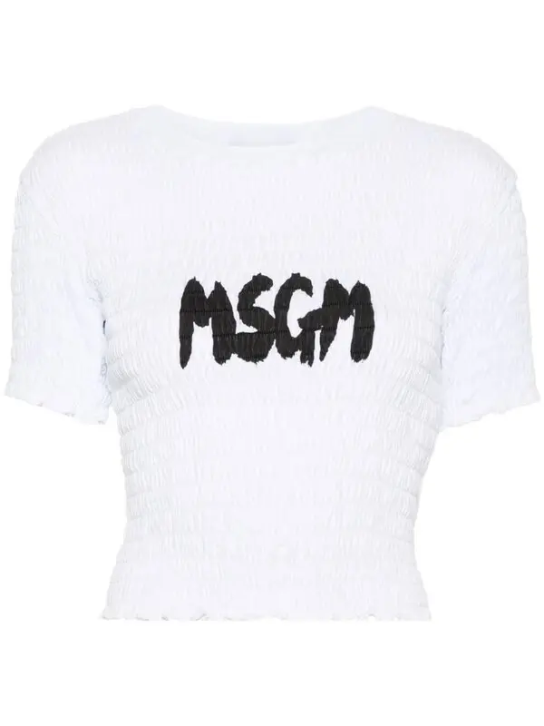 MSGM Logo-print Smocked T-shirt - White
