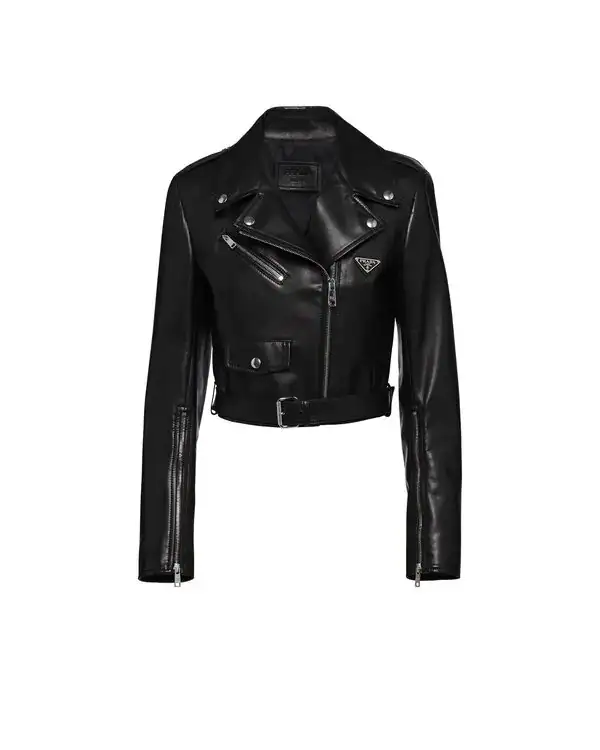 Prada Nappa Leather Biker Jacket In Black | Editorialist