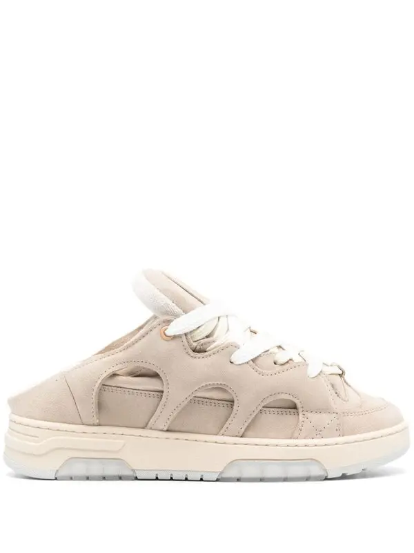 SANTHA Panelled Suede Slippers - Neutrals