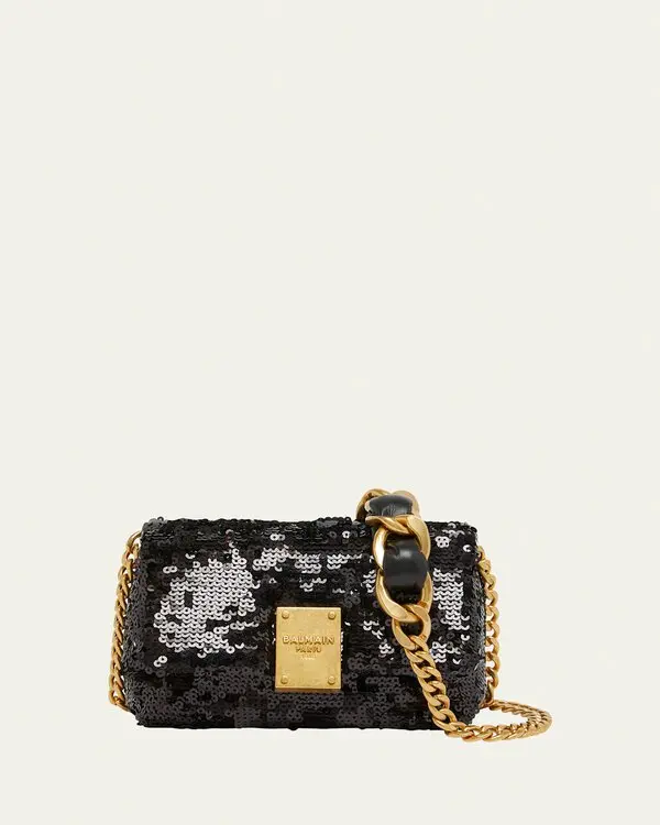 Balmain 1945 Mini Sequined Shoulder Bag - Noir