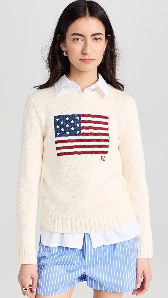 Ralph Lauren Flag Pullover Sweater - Parchment Cream