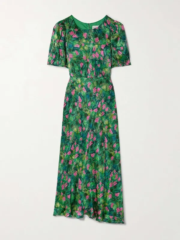 saloni green silk dress Tabitha C Dress in Emerald Green Ornate Embroidery