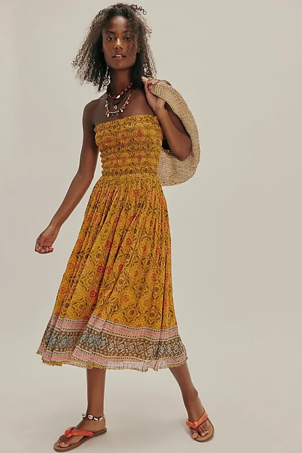 Free People Fp One Ravenna Printed Convertible Maxi Skirt - Goldenrod Combo