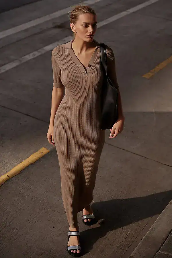 Varley Andrea Knit Maxi Dress In Beige - 66% Off | Editorialist