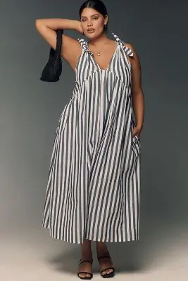 Anthropologie Bow-Shoulder V-Neck Maxi Dress In Blue - 41% Off |  Editorialist