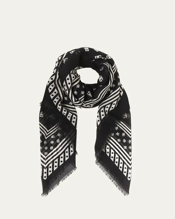 Dolce & Gabbana All-over Dg Print Silk & Cashmere Shawl - Dg Bco Fnero