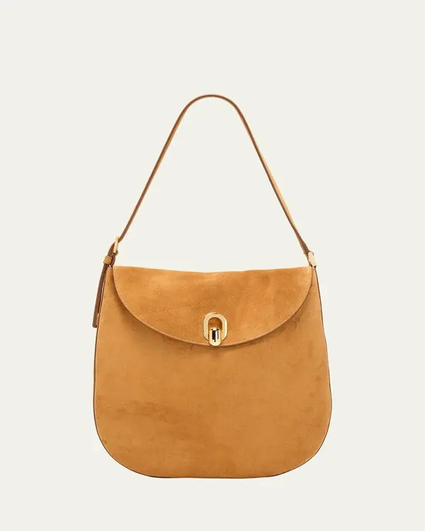 Savette Tondo Large Suede Hobo Bag - Saddle