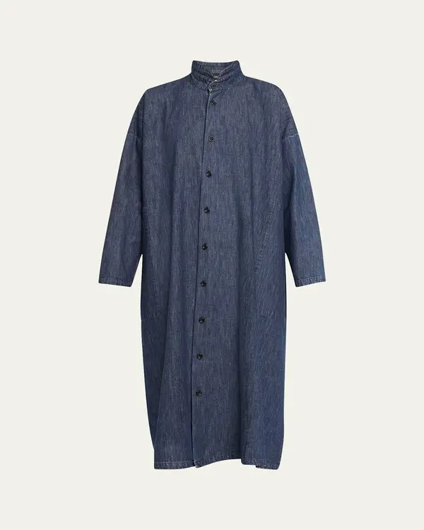 Eskandar Wide A-line Denim Shirtdress