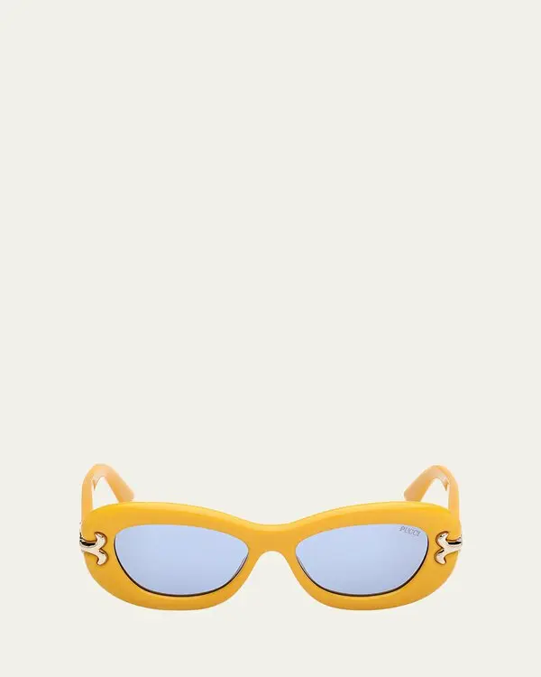 Emilio Pucci Filigree Round Sunglasses - Shiny Yellow Blue