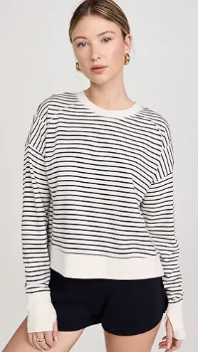 Sweaty Betty After Class Crop Sweatshirt - Lily White Stripe