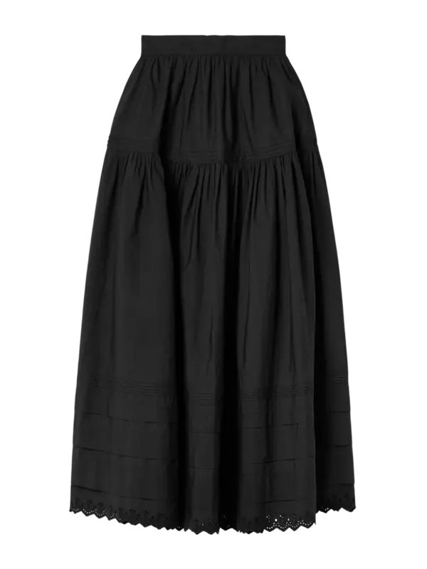 DÔEN Sebastiane Crochet-trimmed Organic Cotton-poplin Midi Skirt - Black