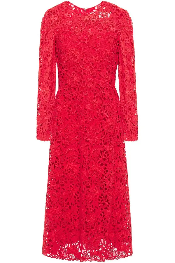 Valentino Garavani Silkblend Guipure Lace Midi Dress In Tomato Red - 60%  Off | Editorialist