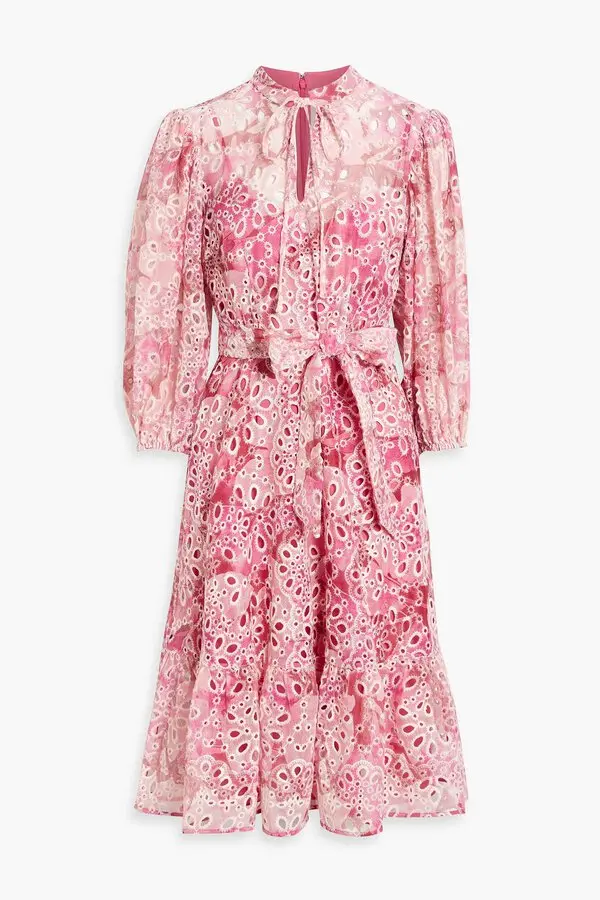 MIKAEL AGHAL Ruffled Printed Broderie Anglaise Midi Dress