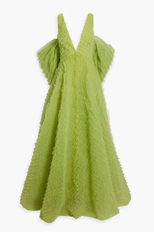 Huishan Zhang Draped Ruffled Tulle Gown In Lime Green - 57% Off |  Editorialist
