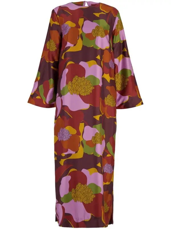 PAULA Shirley Graphic-print Silk-twill Dress - Brown