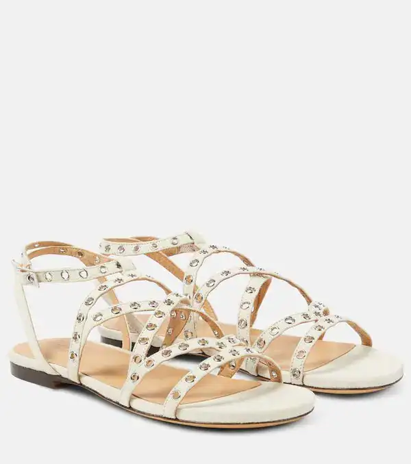 Isabel Marant Lipa Studded Leather Sandals In White 50% Off