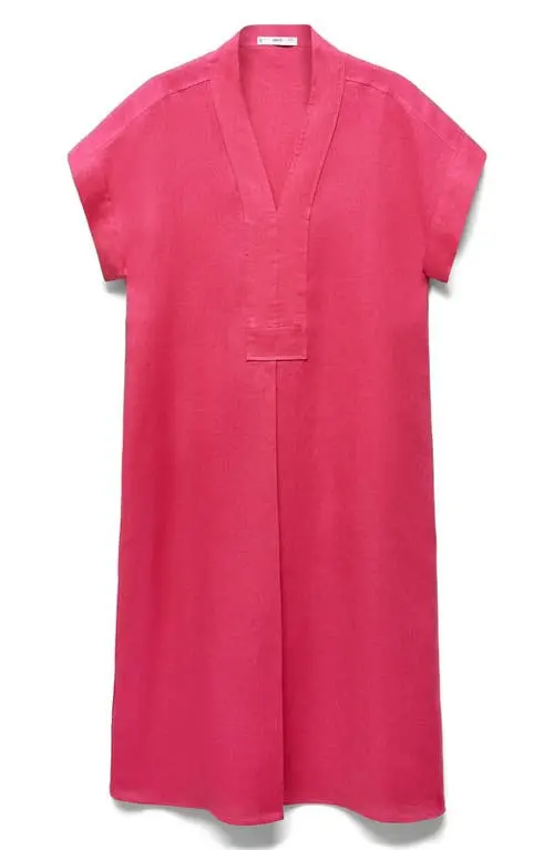 Mango Linen Short Sleeve Shirtdress - Fuchsia | Editorialist