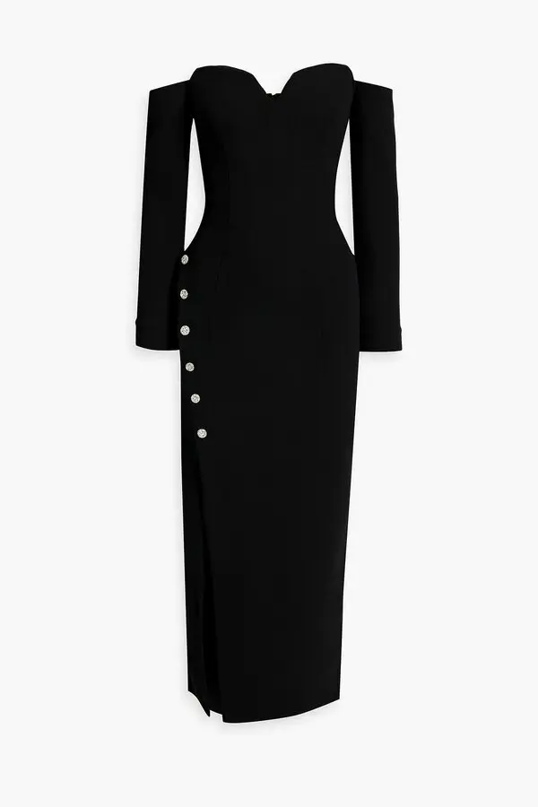 Monique Lhuillier Off-the-shoulder Wool-crepe Maxi Dress