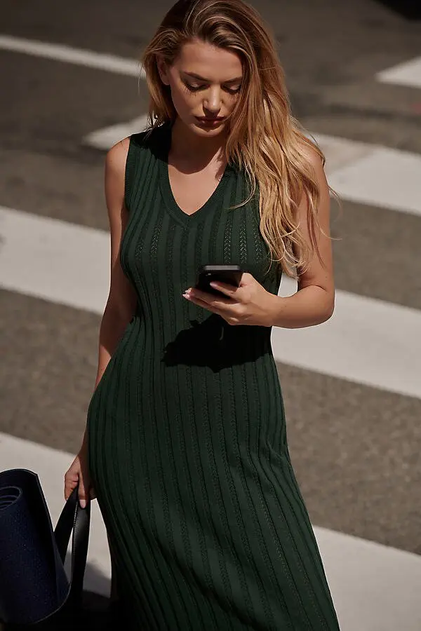 slim fit dress slacks Varley Women's Short Sleeve Pleated Dress