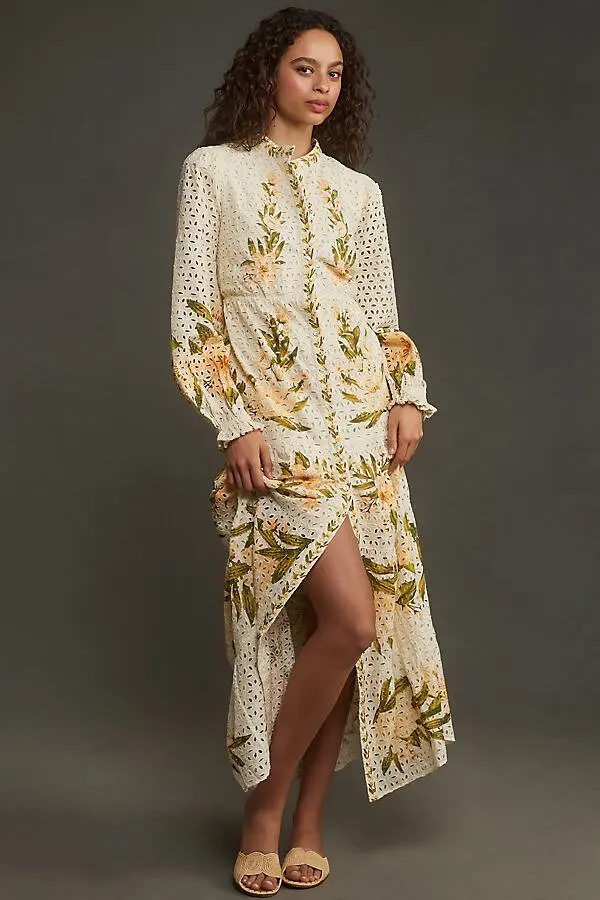 Farm Rio Long-Sleeve Floral Eyelet Maxi Dress In Multicolor - 43% Off |  Editorialist