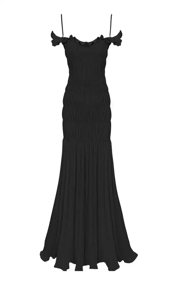 Georgia Hardinge Harlow Shirred Plissé Jersey Maxi Dress Black