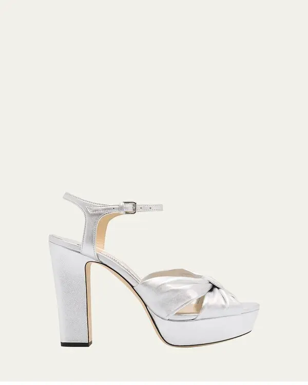 JIMMY CHOO Heloise Leather Platform Sandals - Silver